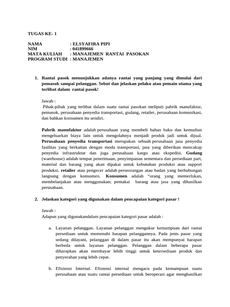 Tugas Ke 1, 2,3 Manajemen Rantai Pasokan | PDF