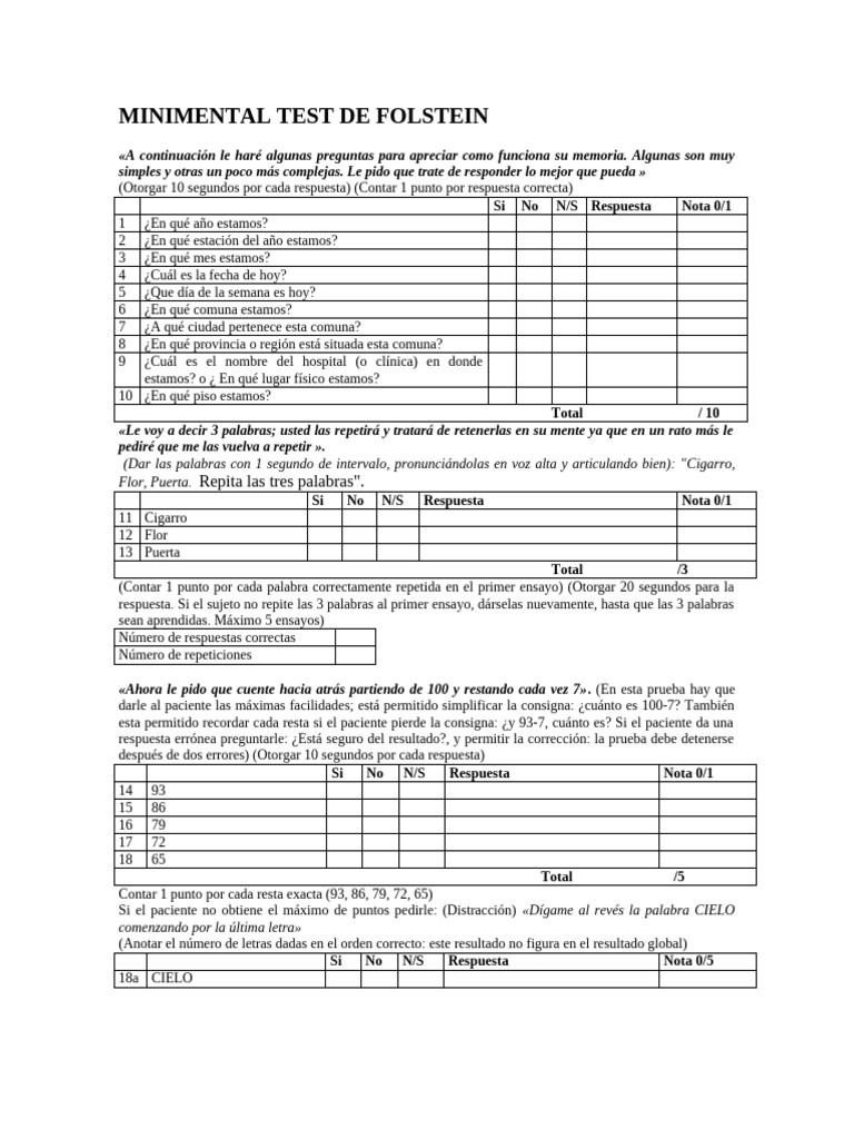Mini mental Folstein | PDF