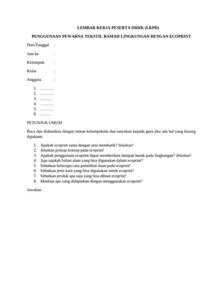 Lkpd Dan Refleksi Ecoprint p5 | PDF