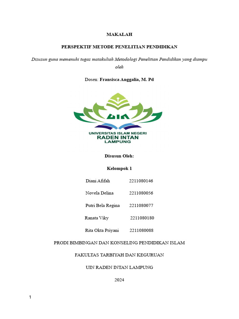 MAKALAH KELOMPOK 1 Metodologi Penelitian Pendidikan 5F. | PDF