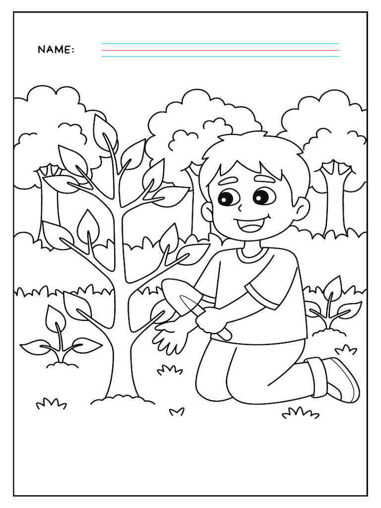 Earth Day Coloring Worksheet in Black and White Hand Drawn Style | PDF