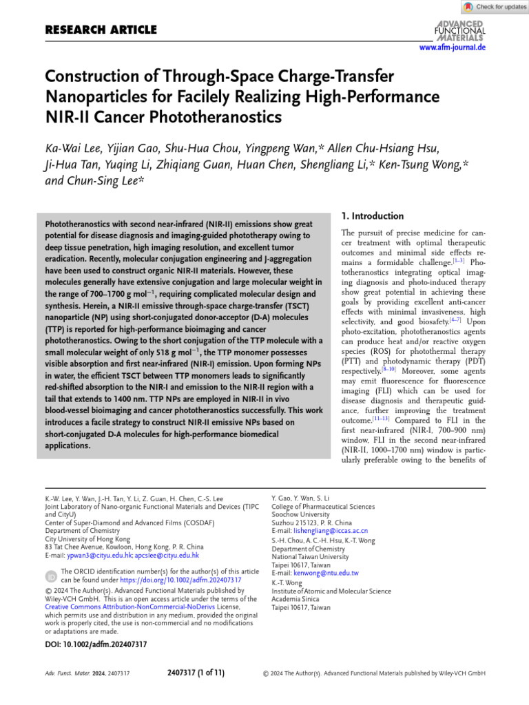 Construction of Through Space Charge Transfer Nanoparticles For ...
