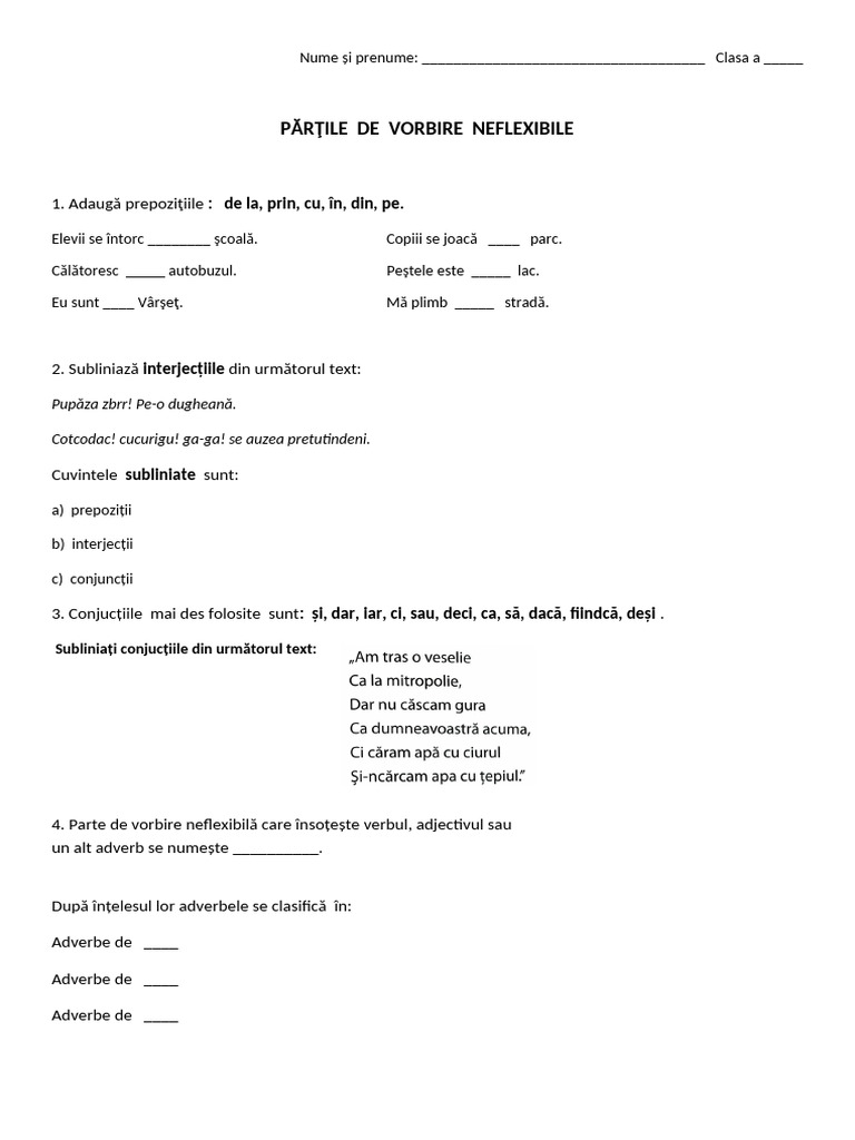 Parti de Vorbire Neflexibile CL - Vi-3 | PDF