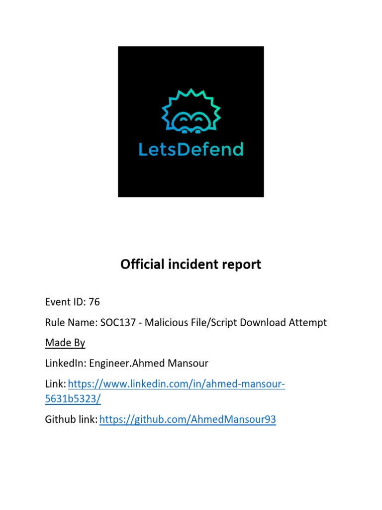 Official Incident Report | PDF