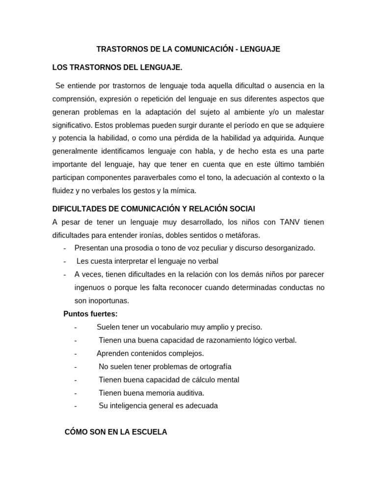 Trastornos de La Comunicación - Lenguaje1 | PDF