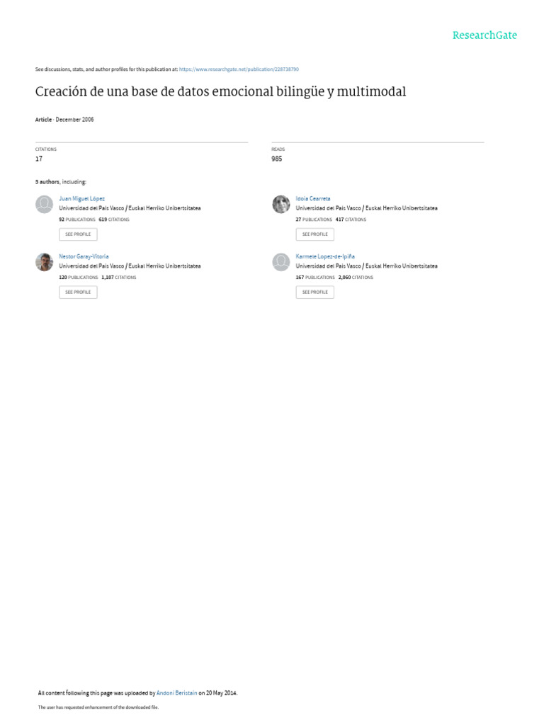 Creacion de Una Base de Datos Emocional Bilingue y | PDF | Las ...