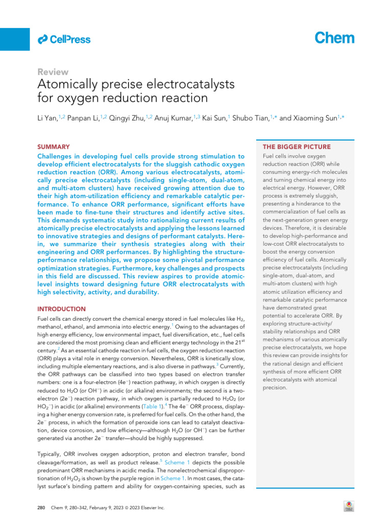Atomically Precise Electrocatalysts For Oxygen Reduction Reaction | PDF