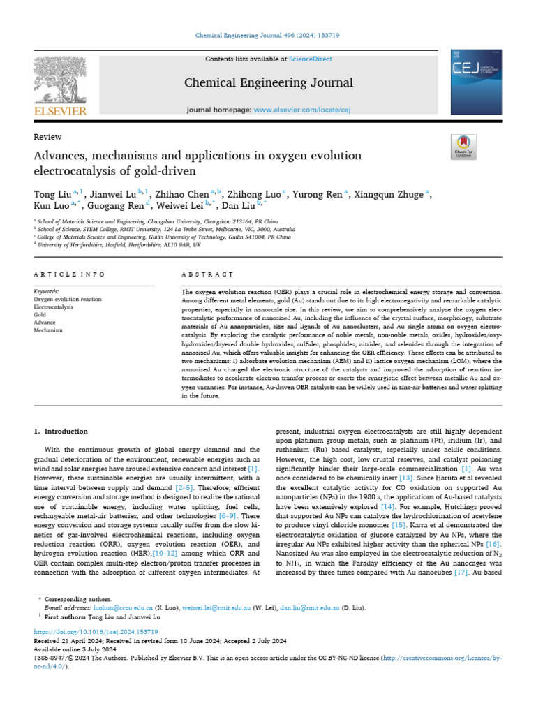 Advances, Mechanisms and Applications in Oxygen Evolution ...