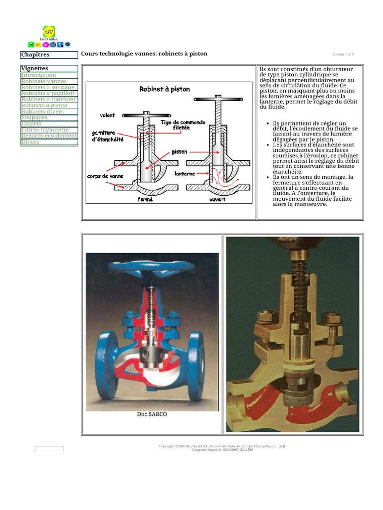 Cours Technologie de Vannes - Robinets À Piston | PDF