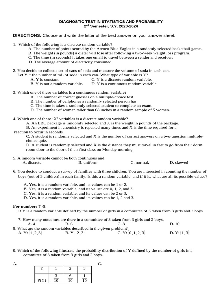 Diagnostic Test Stat and Probability | PDF