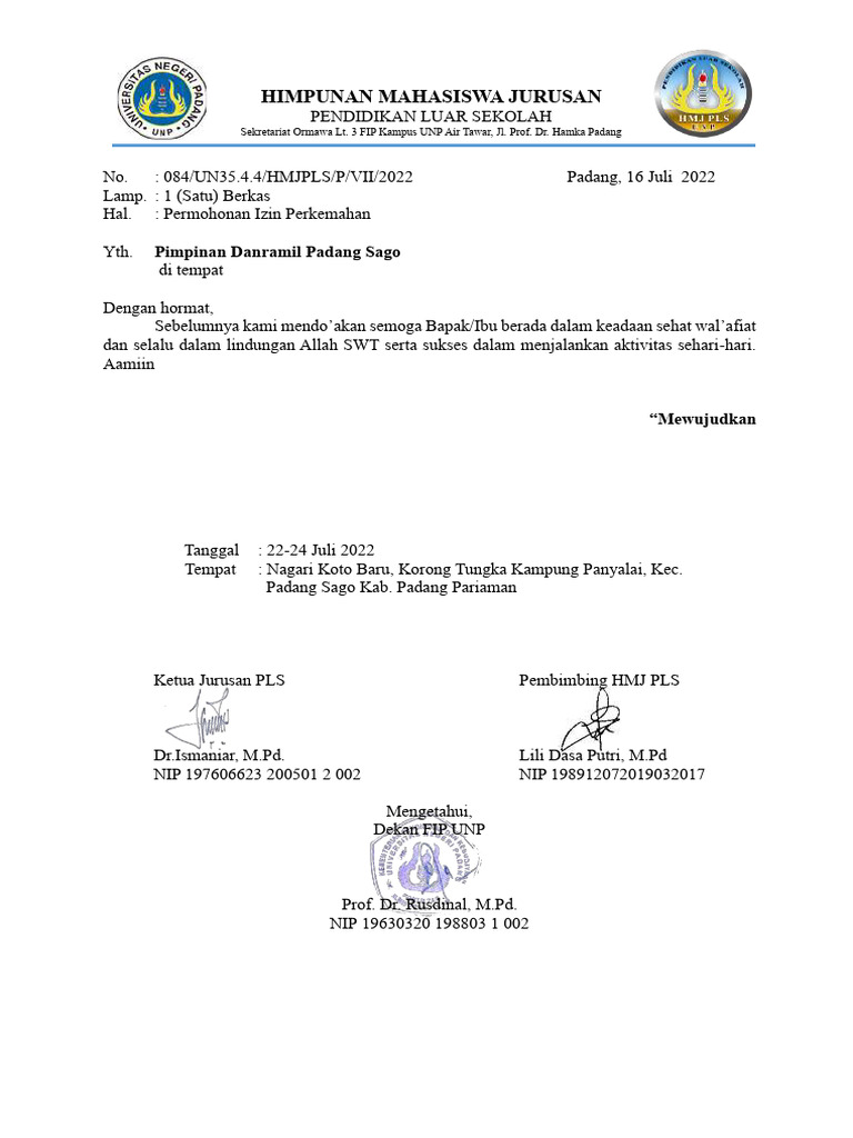 Surat Izin Perkemahan Danramil | PDF