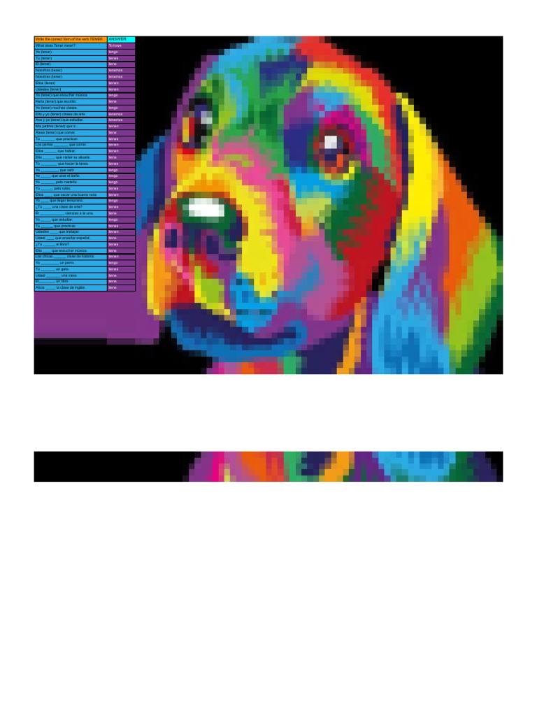 Practice - Verb Tener - Present Tense-Pixel Art - Tener | PDF
