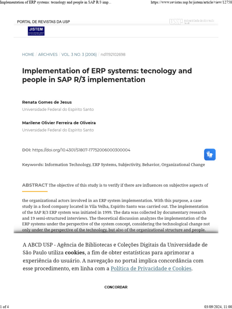 Implementation of ERP Systems - Tecnology and People in SAP R - 3 Implementation - Journal of ...