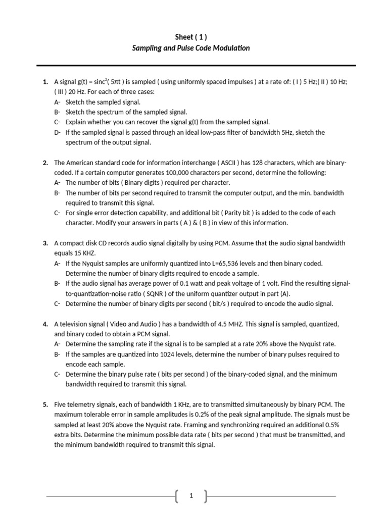 Communication Systems Sheet 1 | PDF