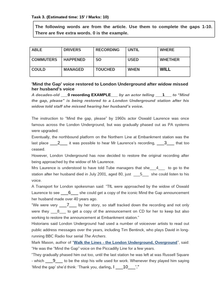 3A Mind The Gap Word Bank | PDF