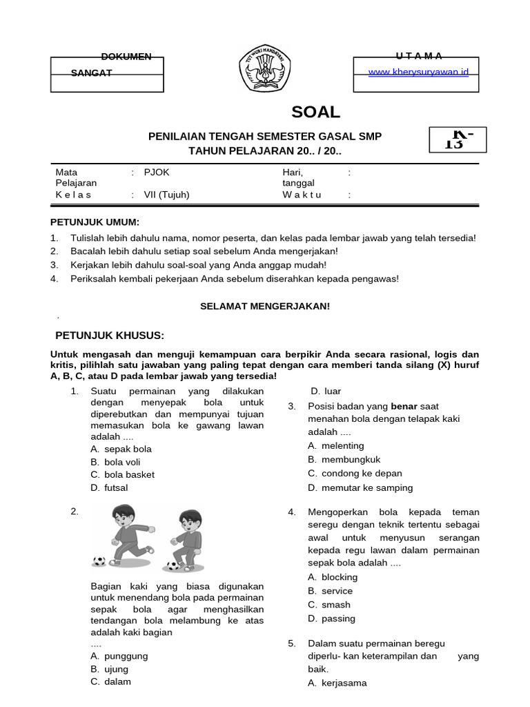 Salinan Dari 2 - Soal PTS GSL 7 - PJOK - WWW - Kherysuryawan.id | PDF