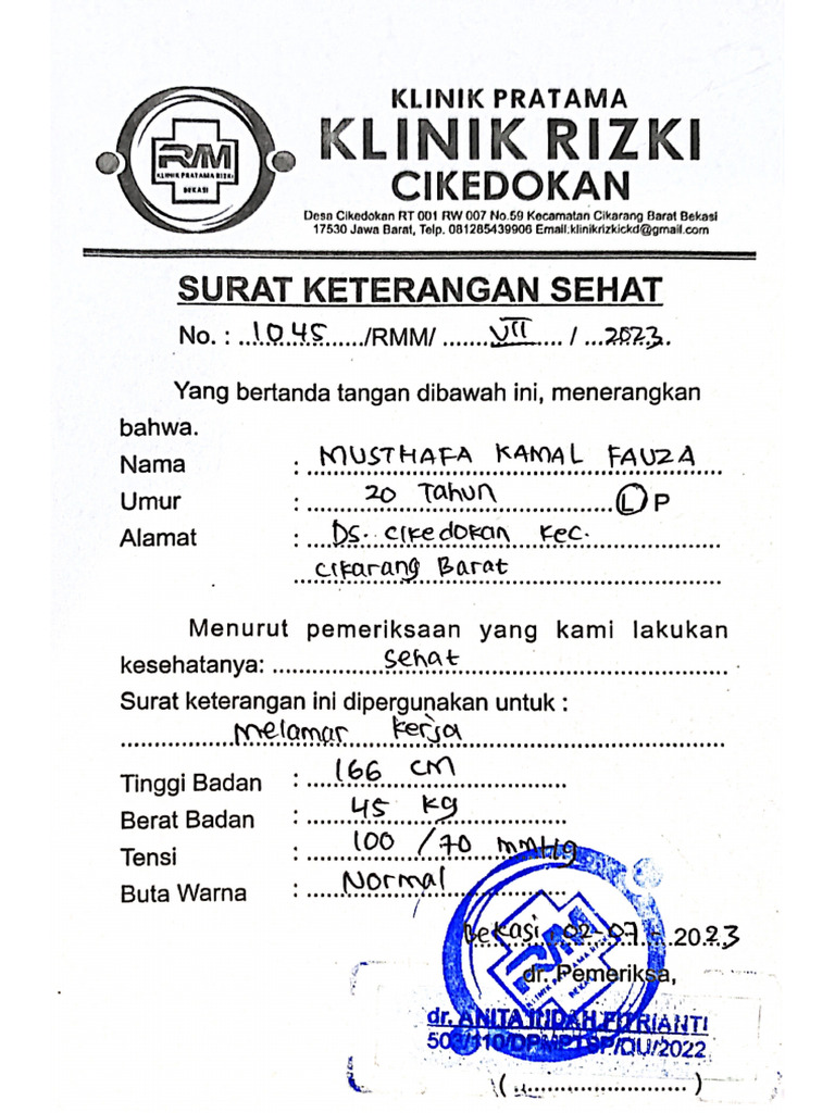 Contoh Surat Sehat | PDF