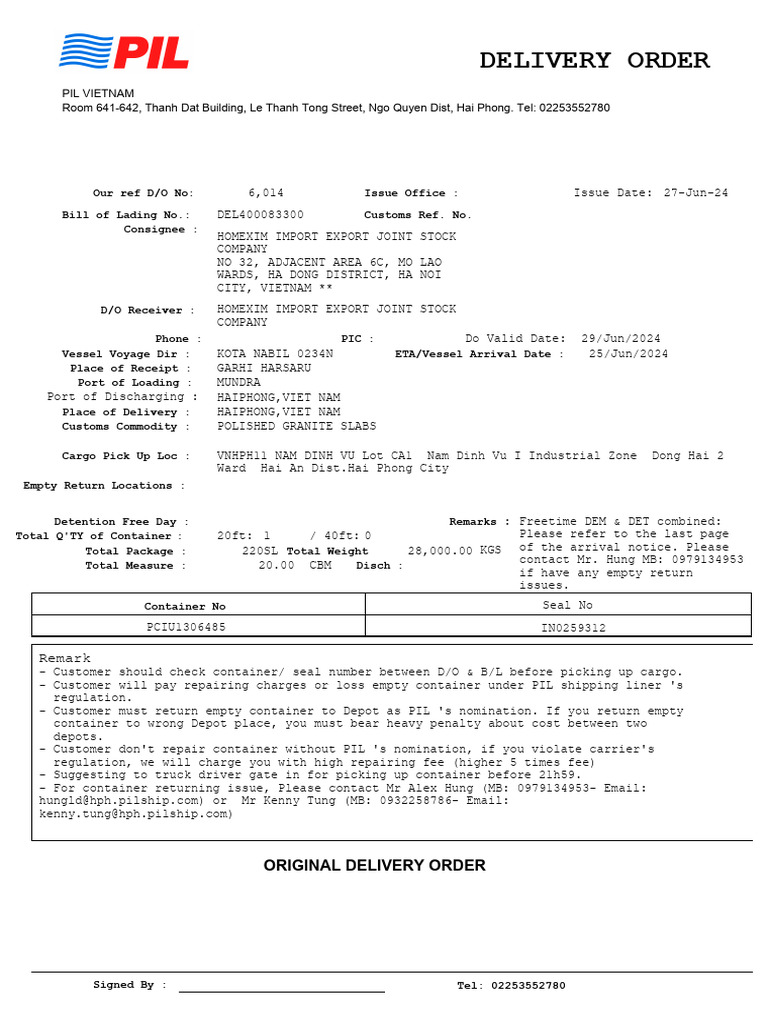 DeliveryOrder 6014 | PDF