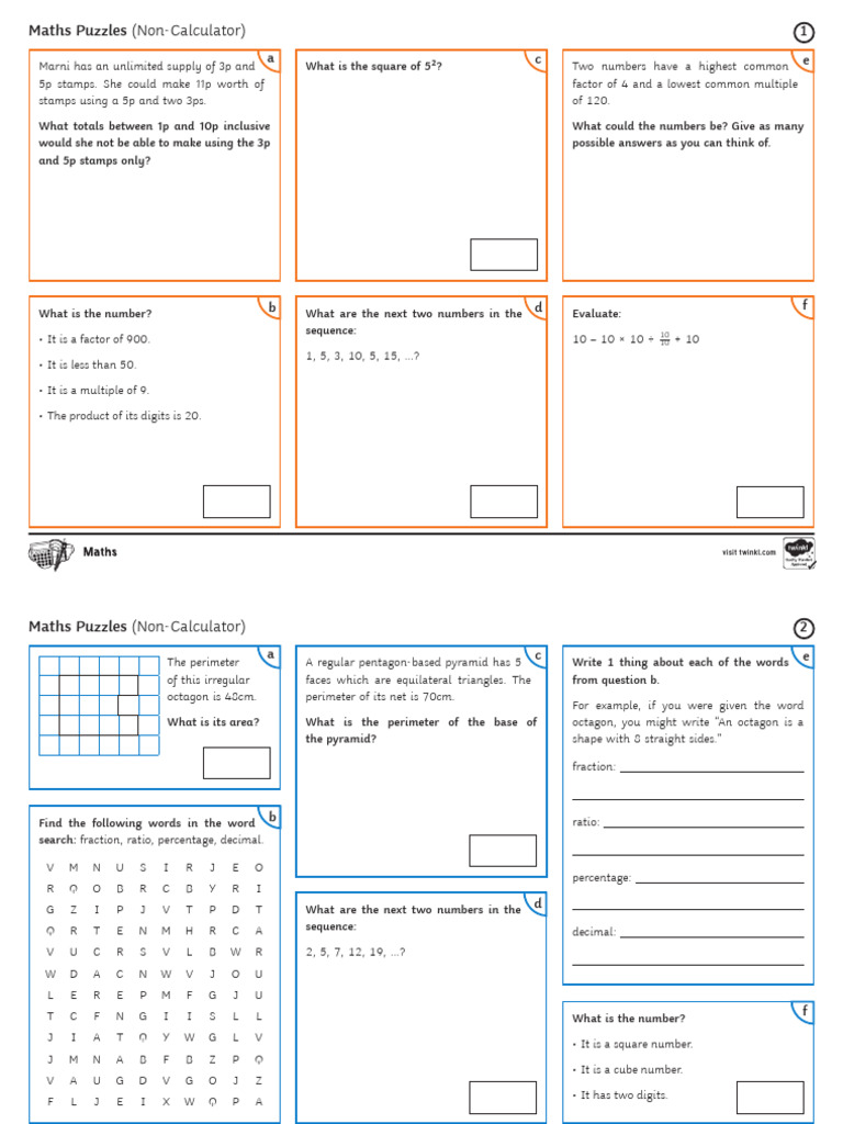 Maths Puzzle Activity Mat For KS3 | PDF