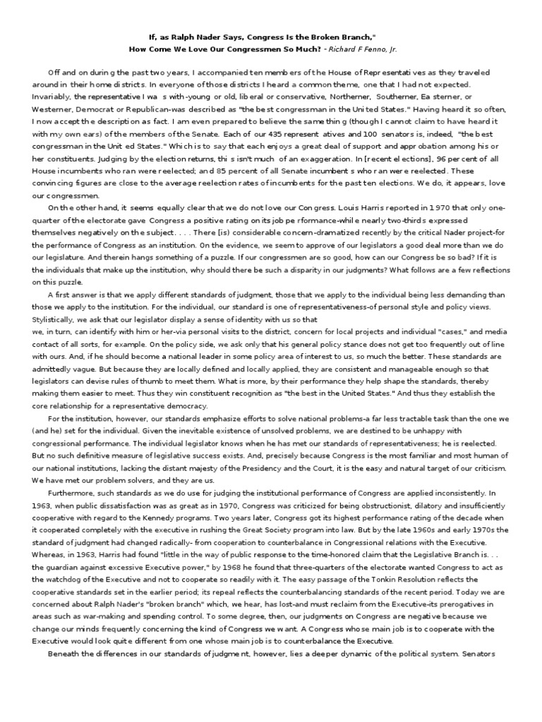 Fenno Reading | PDF | United States Congress | American Government