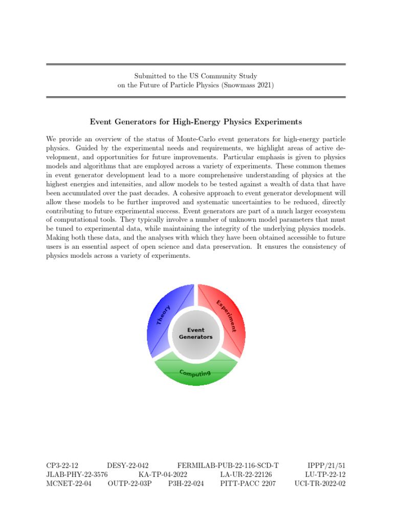 Event Generators For High-Energy Physics Experiments | PDF