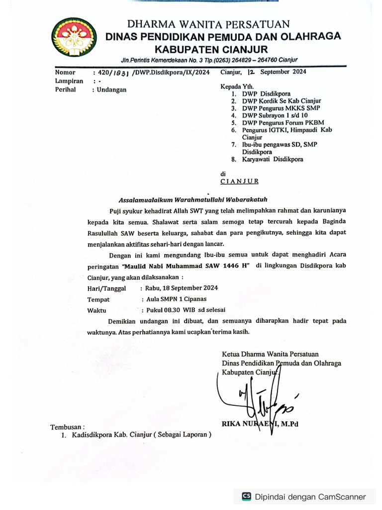 Surat Undangam Dharma Wanita | PDF