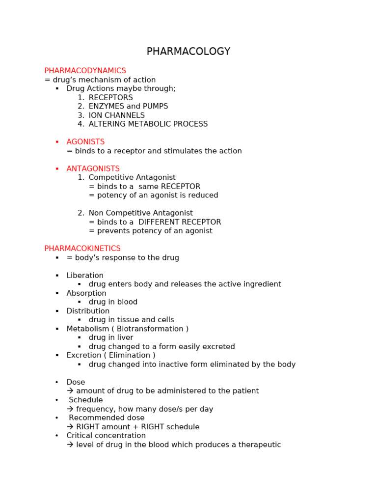 CA1 PHARMACOLOGY HANDOUT | PDF