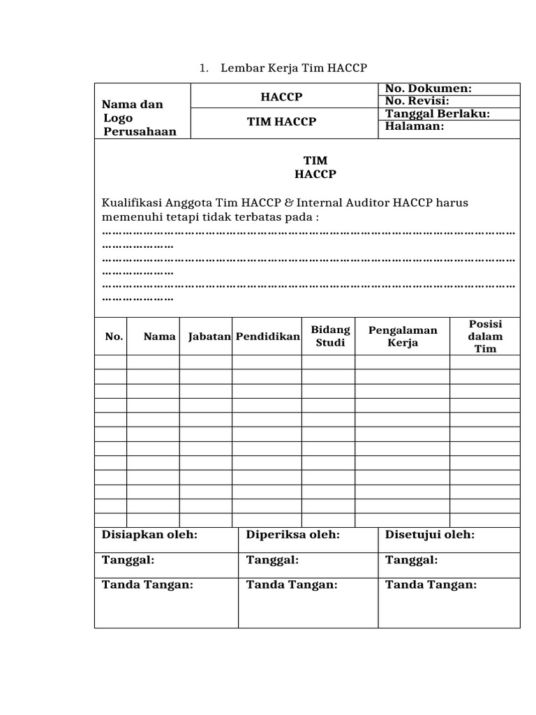 Lembar Kerja Dokumen HACCP 2024 | PDF