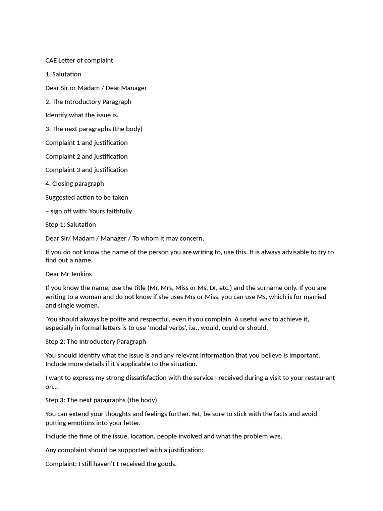 CAE letter of complaint | PDF