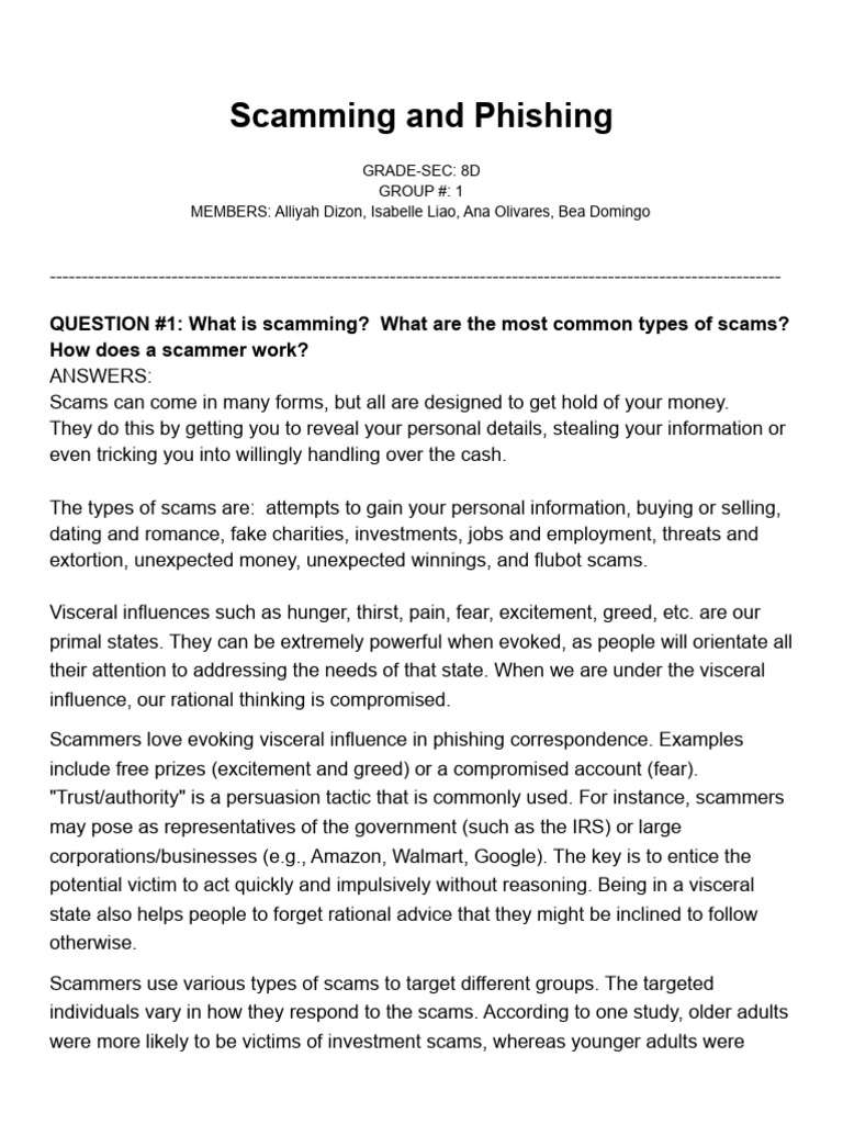 8D Group#1 Scamming and Phishing | PDF