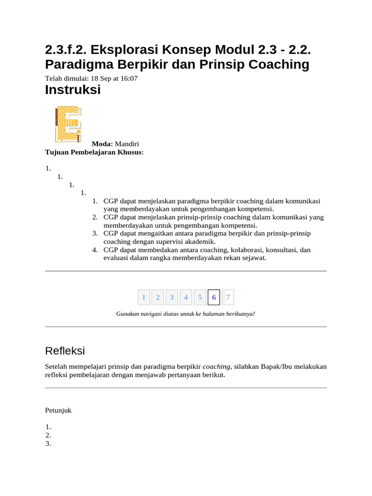 2.3.f.2. Eksplorasi Konsep Modul 2.3 - 2.2. Paradigma Berpikir Dan Prinsip Coaching Point 5 | PDF