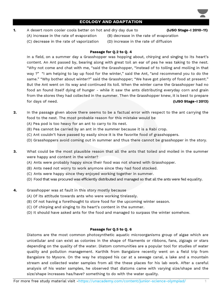Ecology Adaptation Questions | PDF