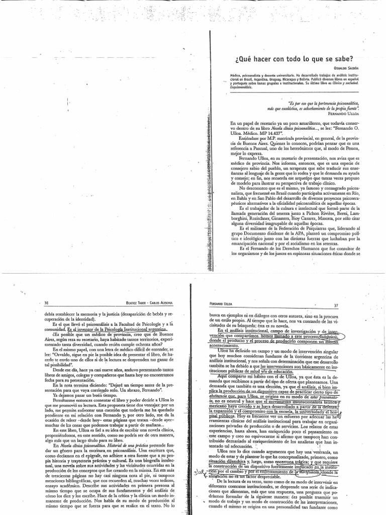 Saidon, O. (2005) Qué Hacer Con Todo Lo Que Se Sabe | PDF