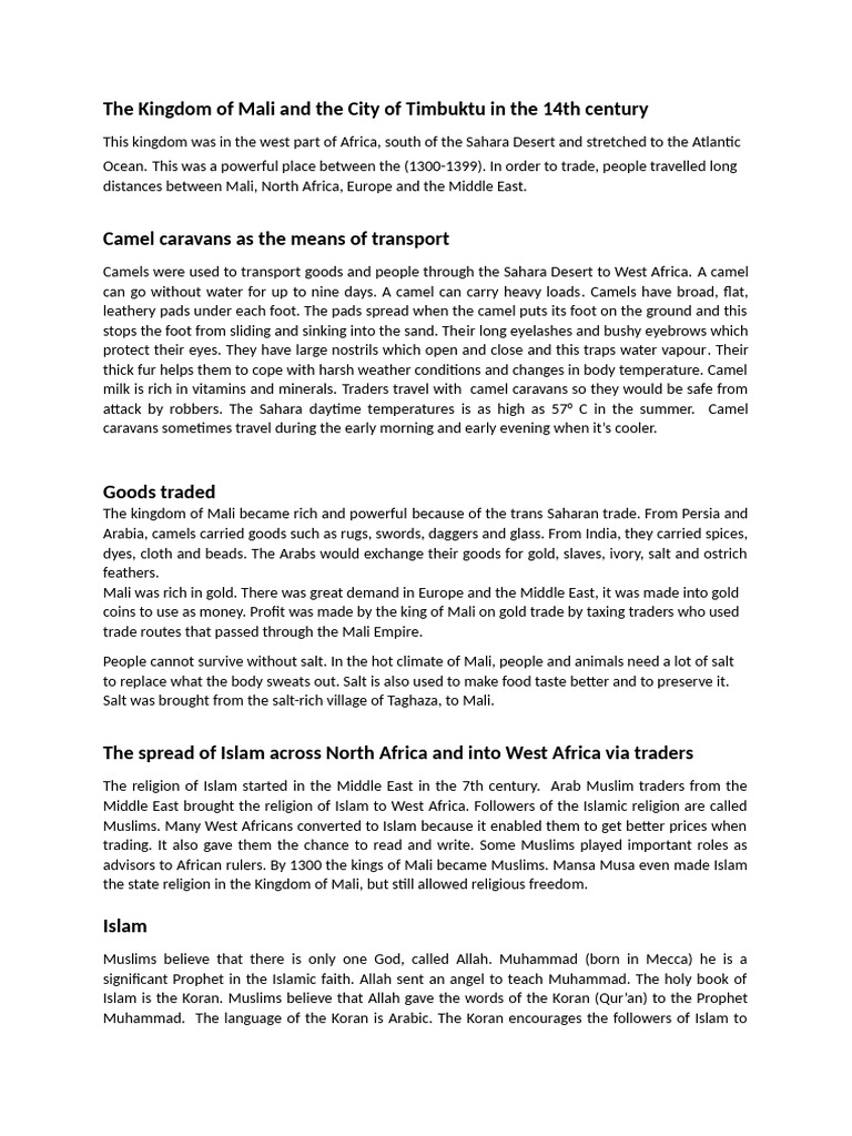 Mali's Trade and Islam in the 14th Century | PDF | Mosque | Travel