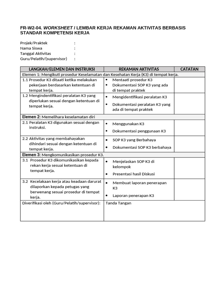 Form. WS02-05. Contoh Lembar Kerja | PDF