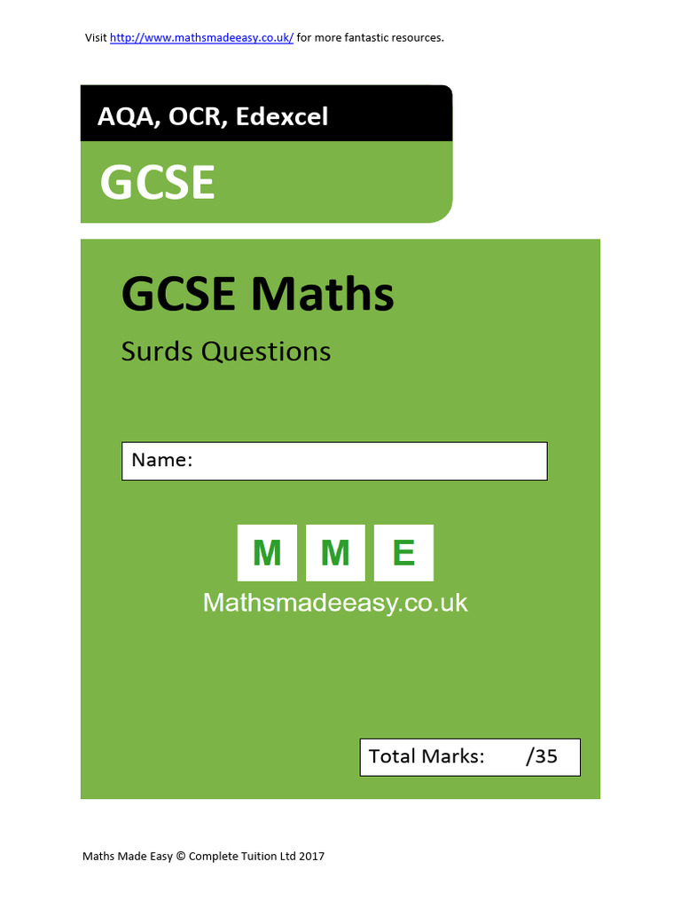 GCSE Maths Revision Surds Questions | PDF