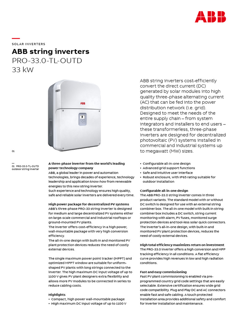 ABB String Inverters: PRO-33.0-TL-OUTD 33 KW | PDF