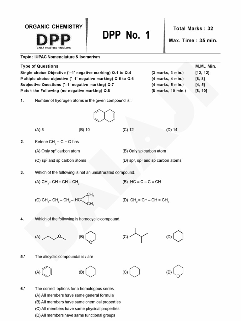Jee Mains Chemistry DPP Class 11TH Organic | PDF