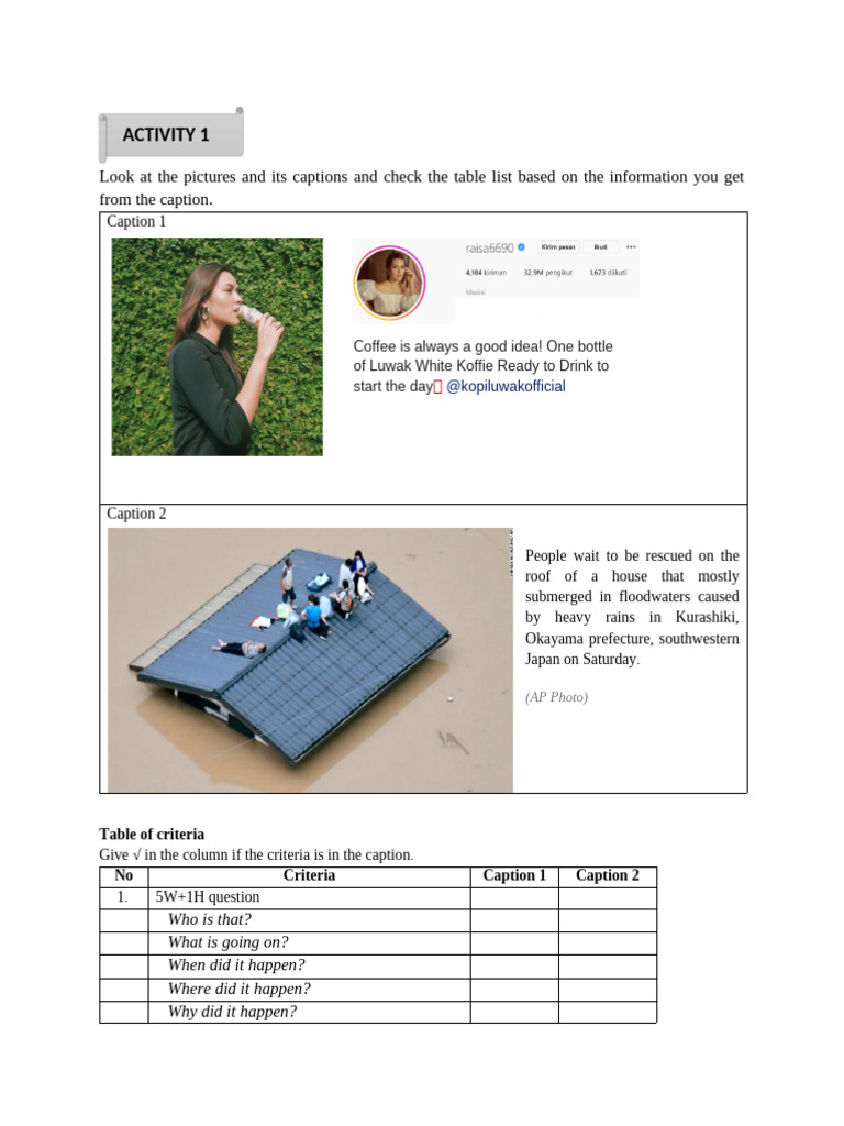 Caption Activity 2 | PDF