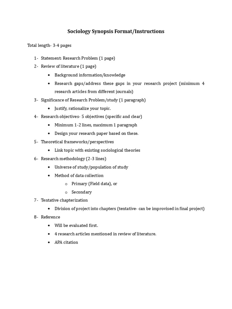 Sociology Synopsis Format | PDF