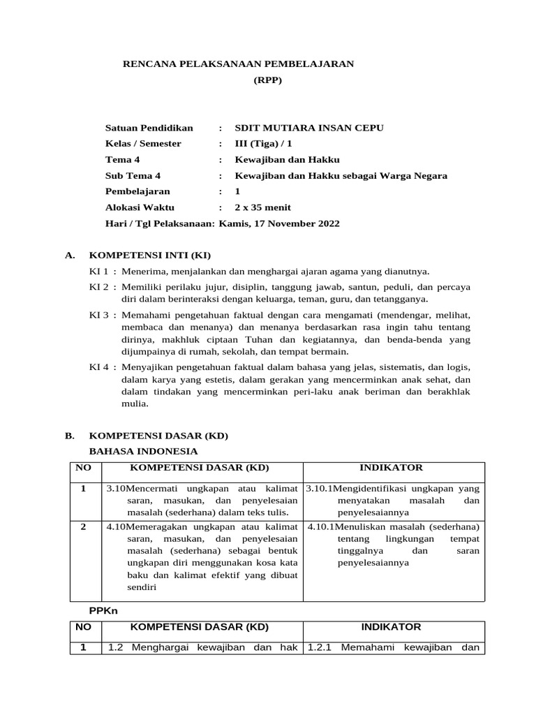 Rencana Pelaksanaan Pembelajaran | PDF