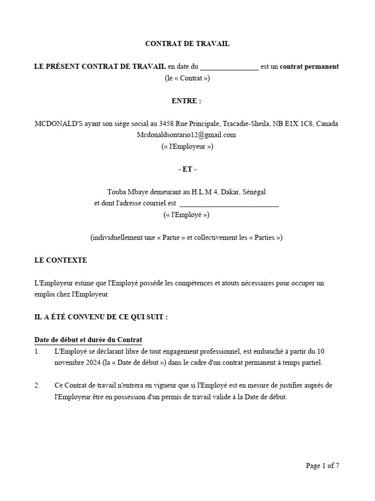 Contrat de Travail | PDF