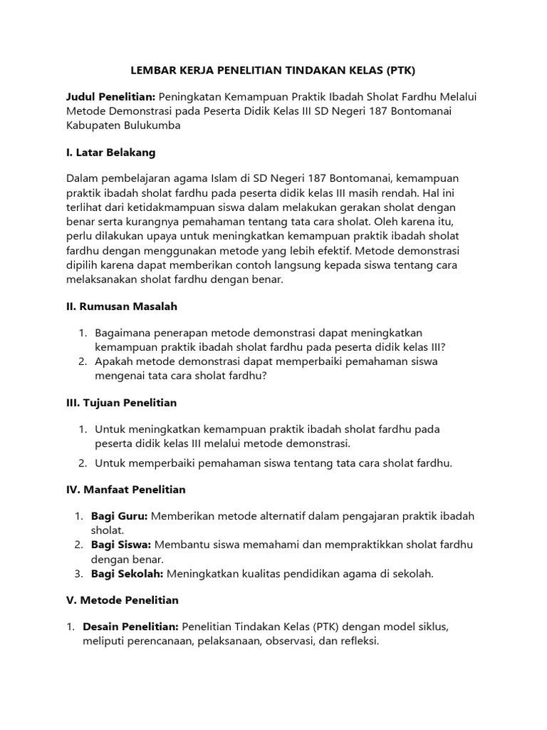 Lembar Kerja Penelitian Tindakan Kelas | PDF