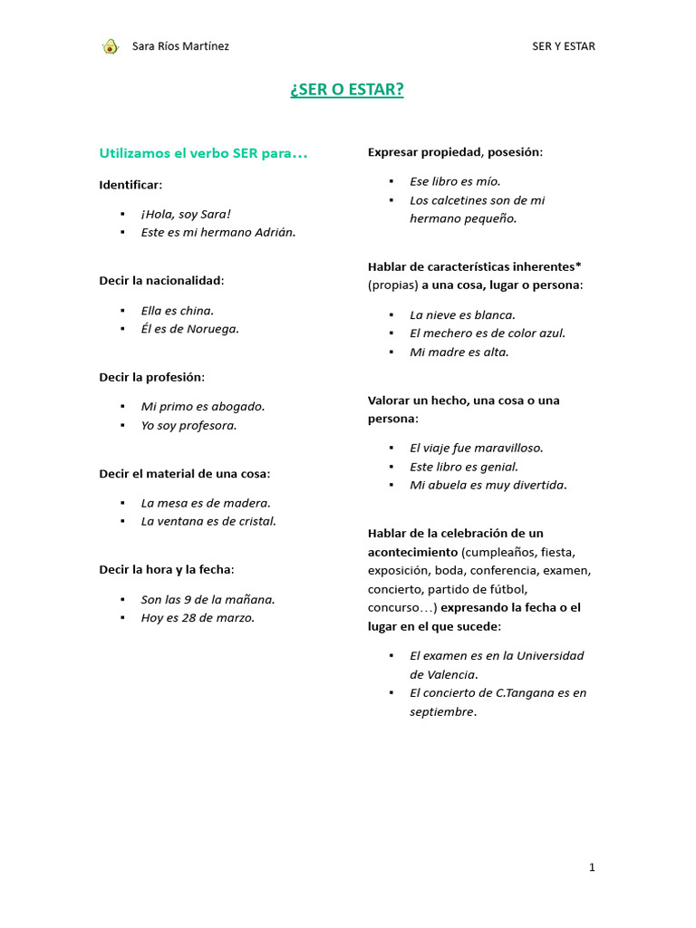 Usos Ser - Estar | PDF