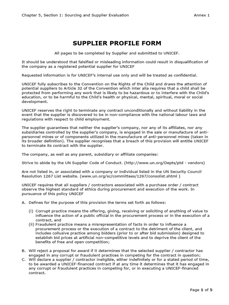 Annex 1 Supplier Profile Form - 1 | PDF | Procurement | Finance & Money ...