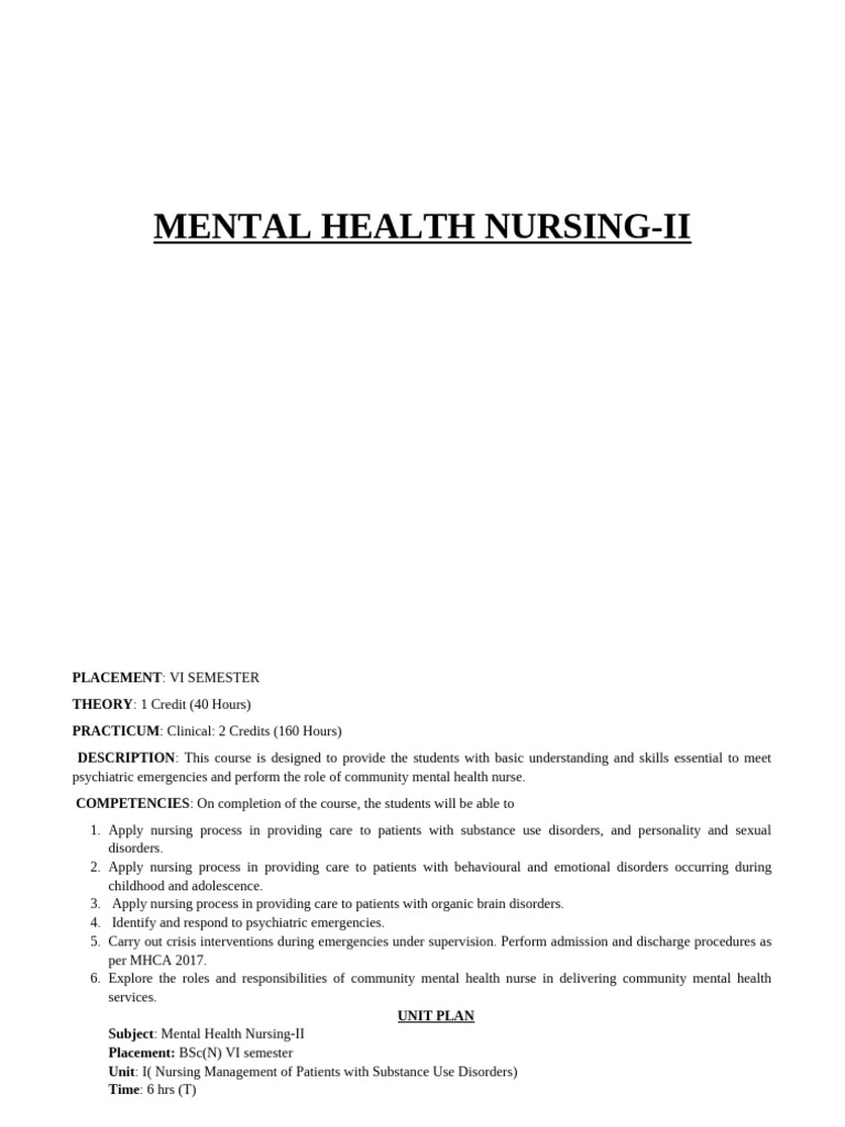 MHN - II UNIT PLAN | PDF