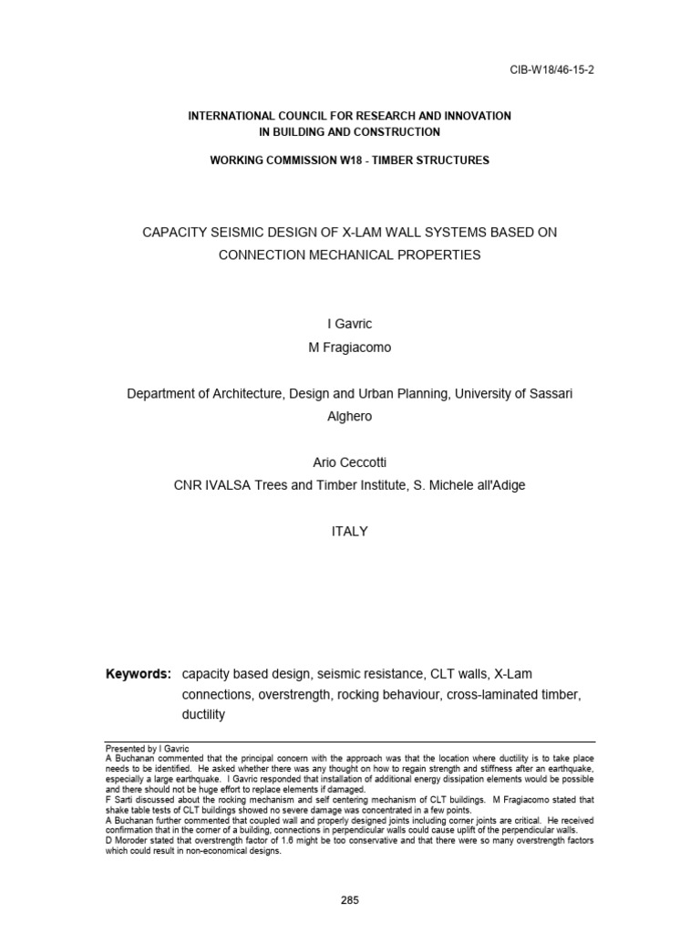 Capacity Seismic Design of X-Lam Wall Systems Based On Connection ...