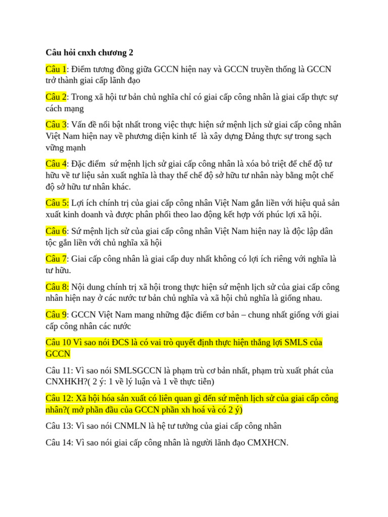 câu hỏi cnxh | PDF