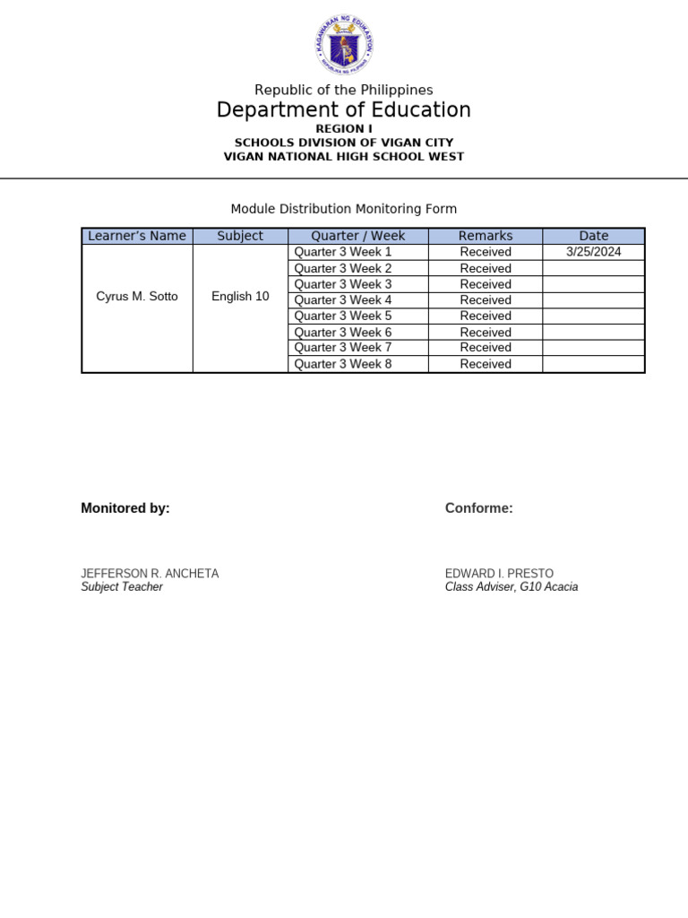 Module Distribution Monitoring Form | PDF