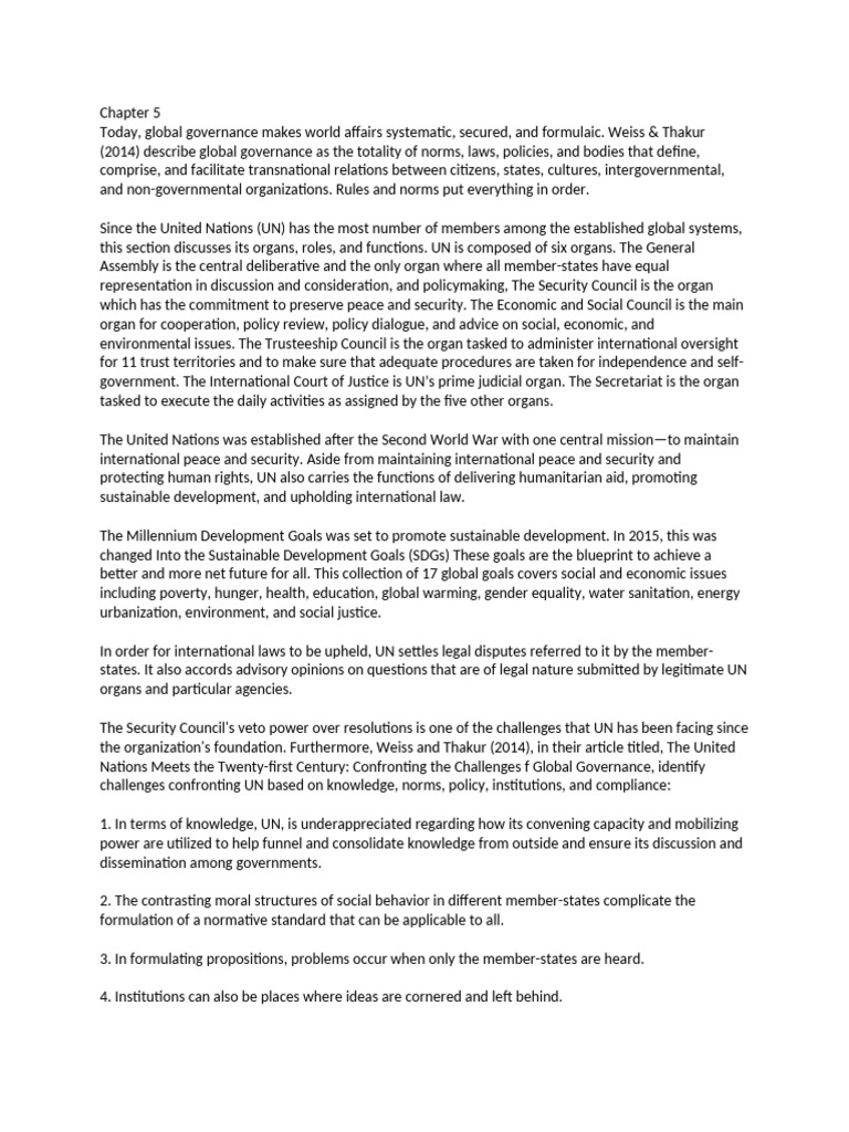 UN's Role in Global Governance | PDF | United Nations | Politics